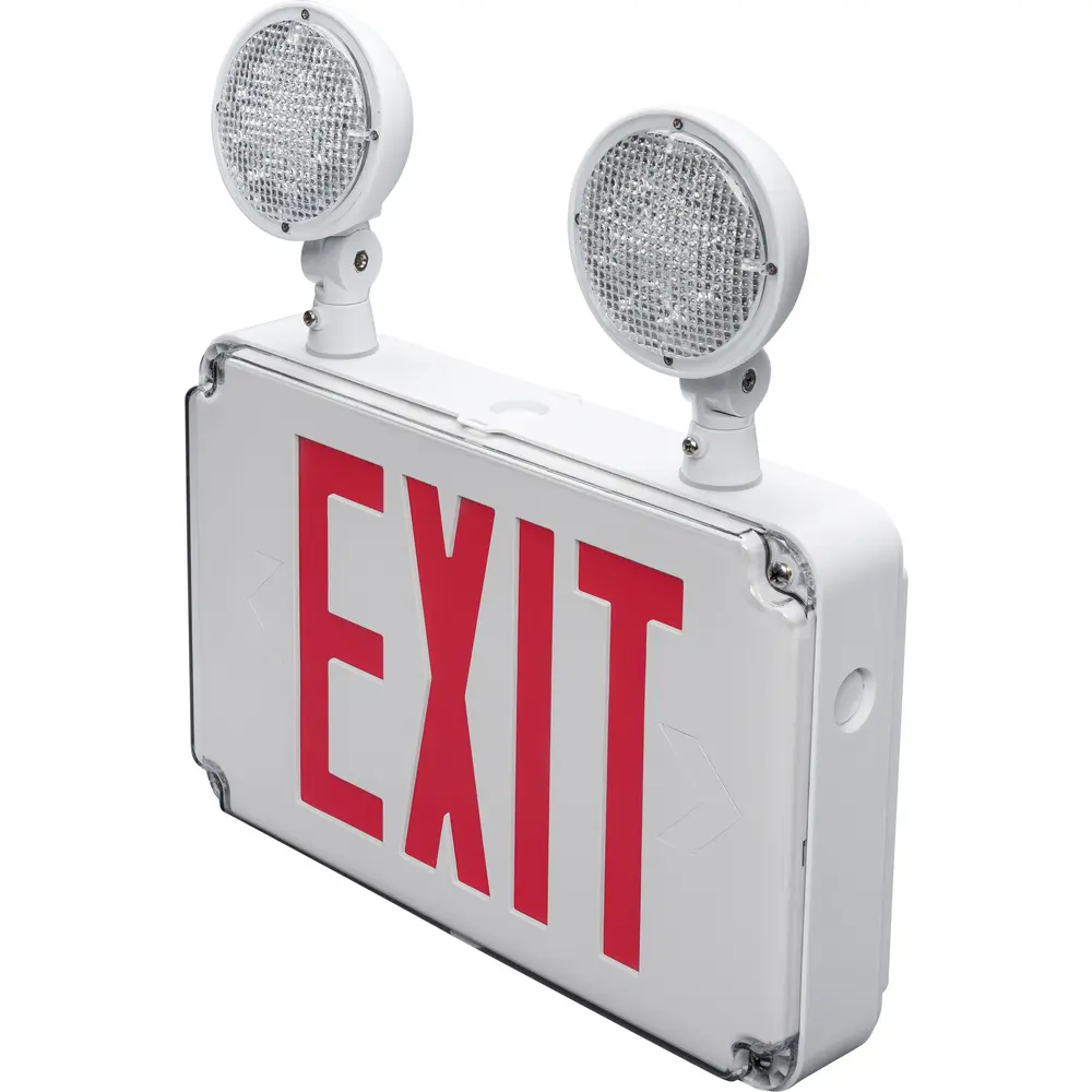 120/277 VAC Wet-Location LED Exit/Emergency Light, 2 Heads, Red/White ...