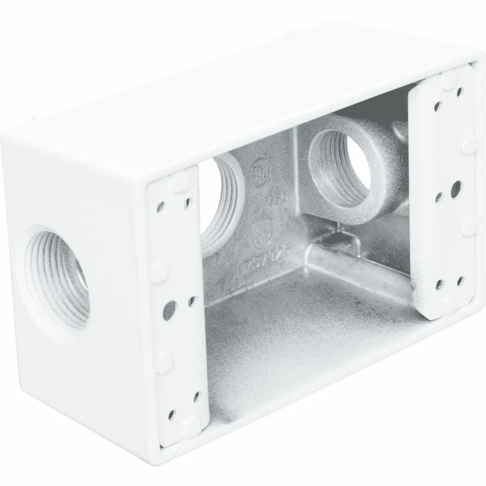 Single-Gang Weatherproof Outlet Box, (3) 3/4" Holes, White