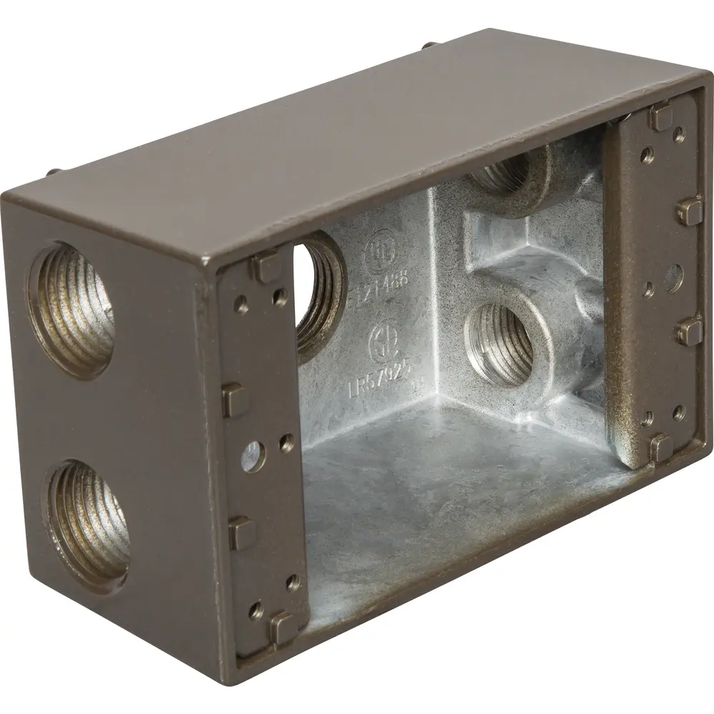 Single-Gang Weatherproof Outlet Box, (5) 1/2" Holes, Bronze