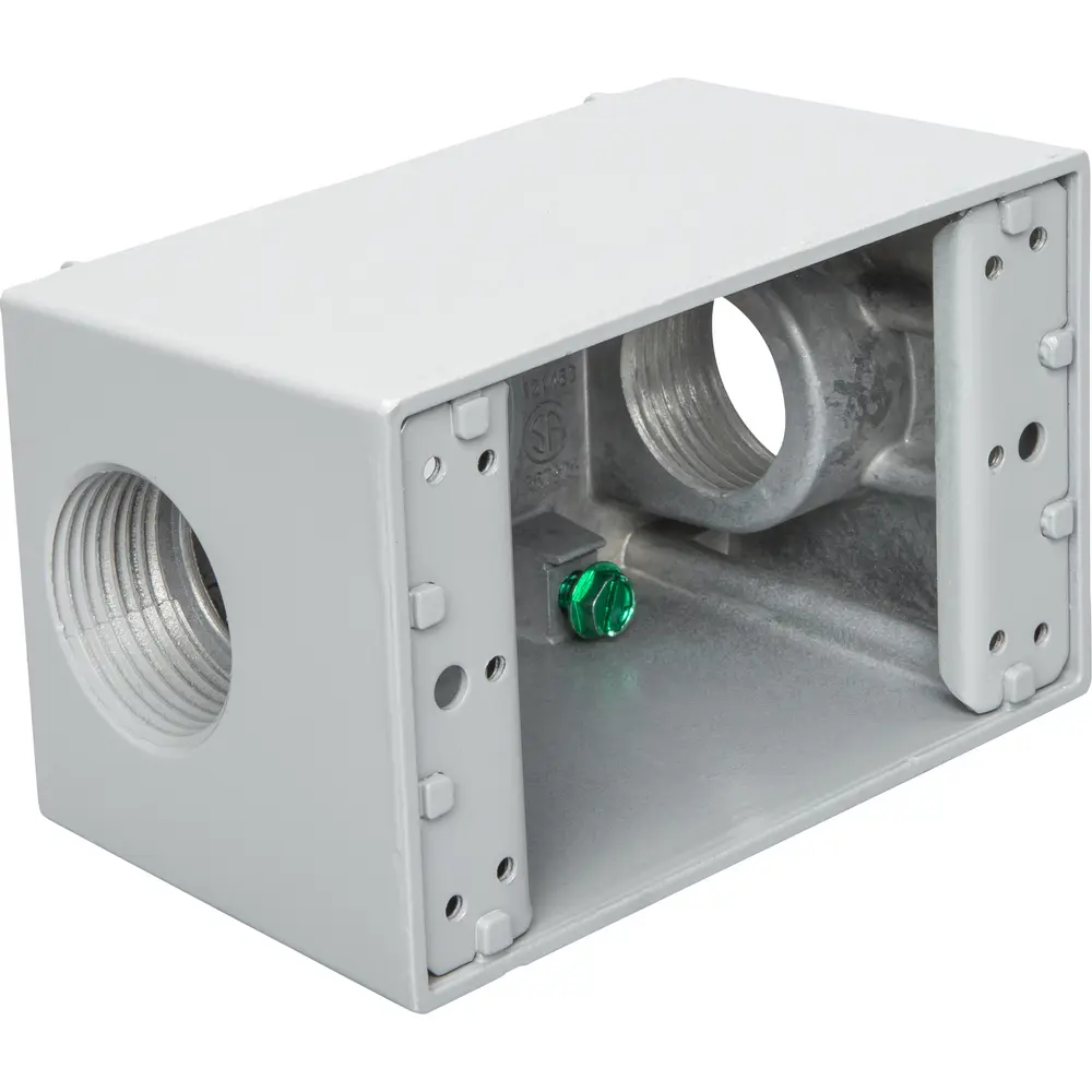 Single-Gang Outlet Box, Deep, (3) 1" Threaded Outlets, Gray
