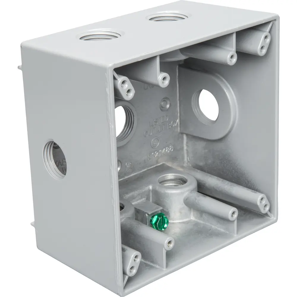 2-Gang Deep Weatherproof Outlet Box, (7) 1/2" Holes, Gray