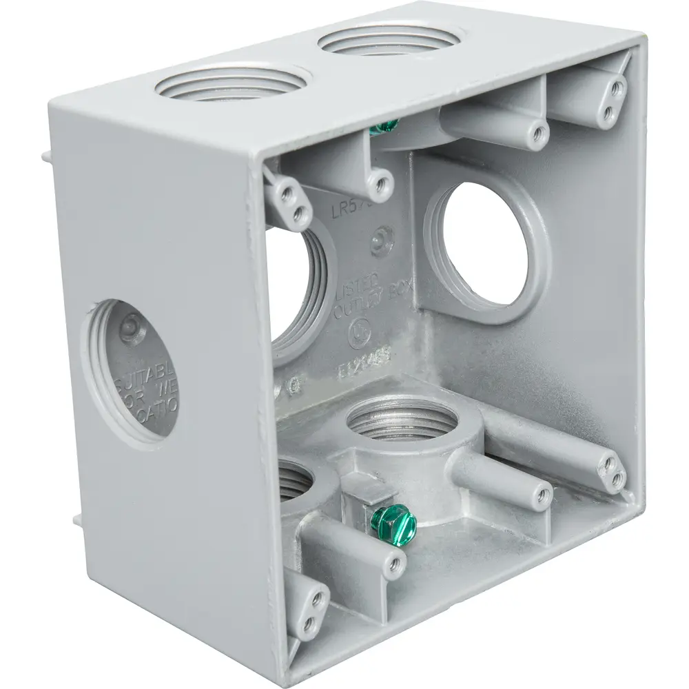 2-Gang Deep Weatherproof Outlet Box, (7) 1" Holes, Gray