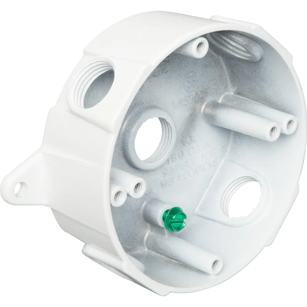 Round Weatherproof Outlet Box, (5) 1/2" Holes, White