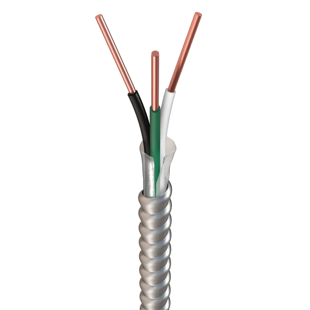 10AWG, Solid, Aluminum Armor Cable, Copper, 2 Conductor w/Ground, Reel ...