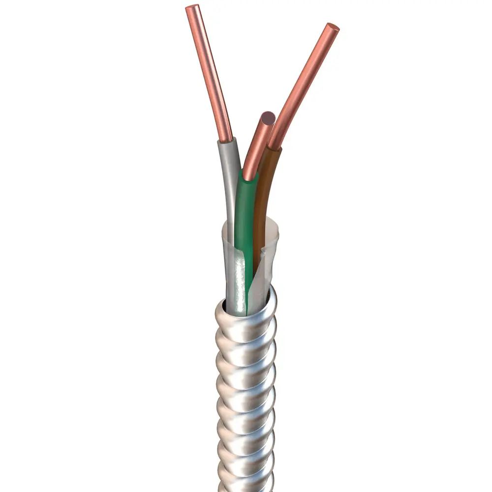 12AWG, Solid, Aluminum Armor Cable, Copper, 2 Conductor w/Ground, Reel ...