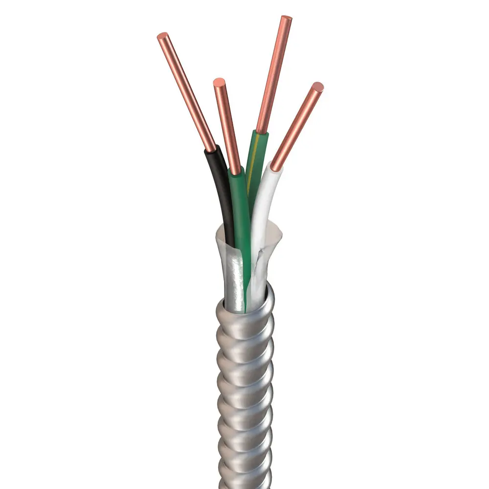 MC Cable, 12AWG, Solid, Copper, 2 Conductor w/Ground, Reel of 250ft