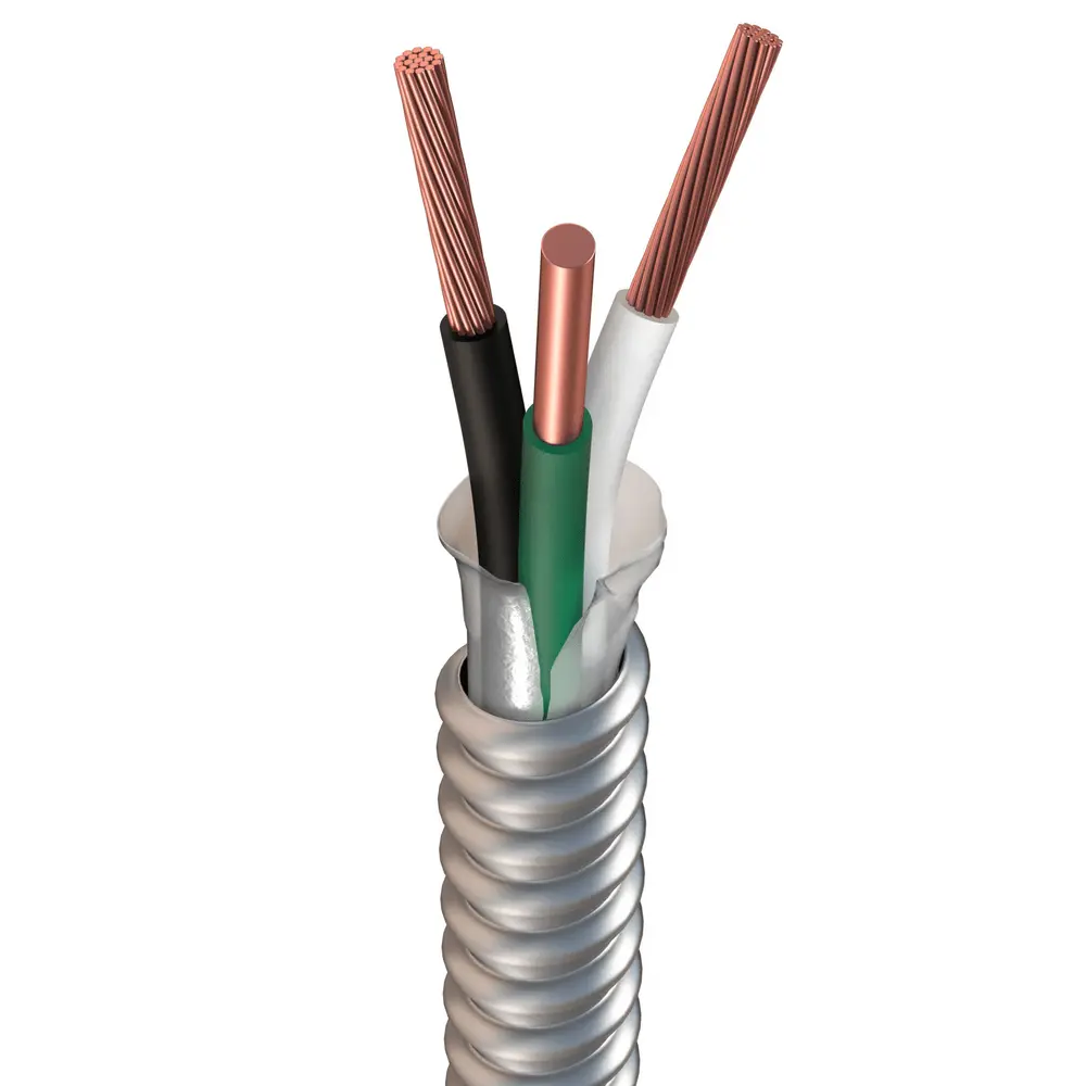 MC Cable, 6AWG, Solid, Copper, 2 Conductor w/Ground, Reel of 125ft