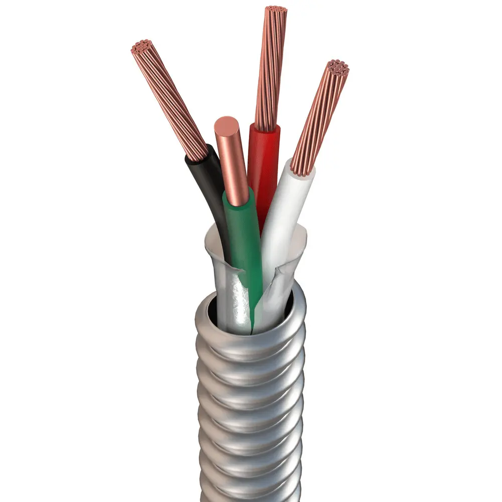 6AWG, Solid, Aluminum Armor Cable, Copper, 3 Conductor w/Ground, Cut Length